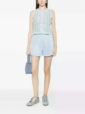 Sandro High-waisted Beaded Crochet Flare Shorts - Blue
