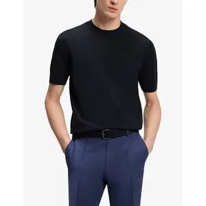 BOSS Short-sleeve Virgin-wool Jumper - Dark Blue