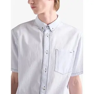 Prada Brand-embroidered Chest-pocket Cotton-chambray Shirt