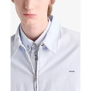 Prada Brand-embroidered Chest-pocket Cotton-chambray Shirt