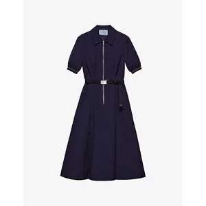 Prada Belted Poplin Midi Dress