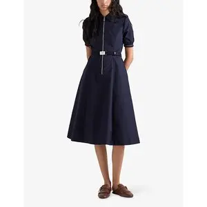 Prada Belted Poplin Midi Dress