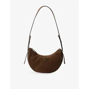 Prada Arqué Small Suede Shoulder Bag - Brown