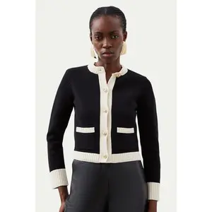 Karen Millen Cotton Cropped Knit Boxy Cardigan - Mono