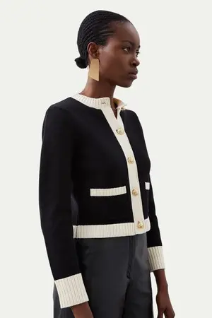 Karen Millen Cotton Cropped Knit Boxy Cardigan