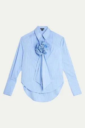 Karen Millen Striped Cotton Tie-neck Rosette Shirt