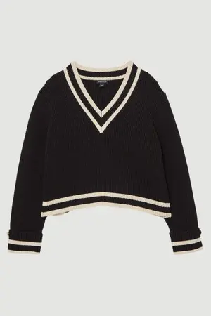 Karen Millen Cotton V-neck Boxy Jumper - Black