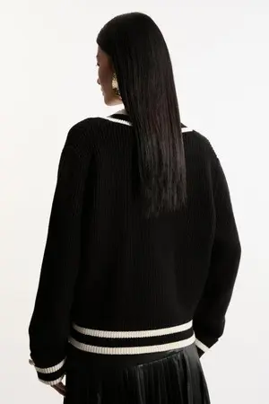 Karen Millen Cotton V-neck Boxy Jumper - Black