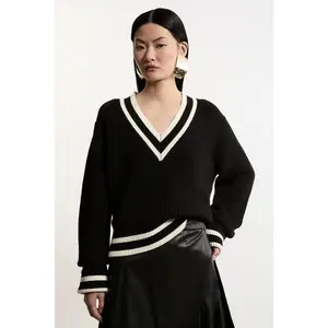 Karen Millen Cotton V-neck Boxy Jumper - Black