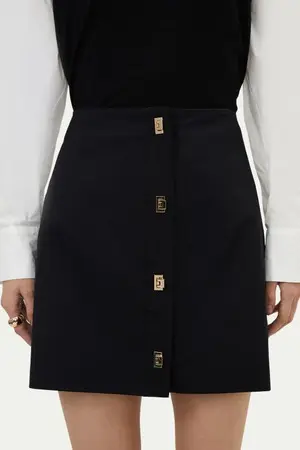 Karen Millen Techno Cotton Mini Skirt With Gold Clasp