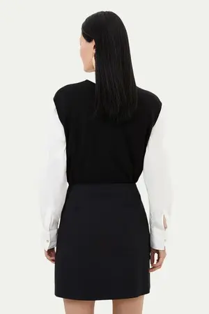 Karen Millen Techno Cotton Mini Skirt With Gold Clasp