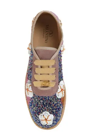Valentino Garavani Cosmatesque Sequins And Floral Embroidery Sneakers