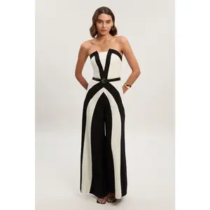 Karen Millen Colour Block Bandeau Jumpsuit - Mono
