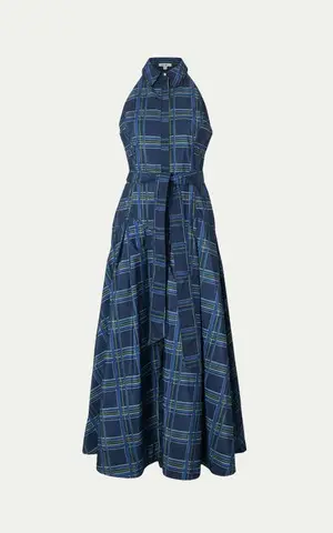 Karen Millen Check Taffeta Belted Maxi Shirt Dress