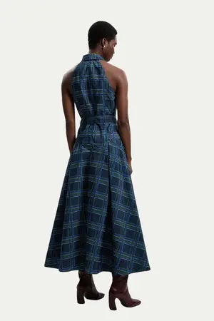 Karen Millen Check Taffeta Belted Maxi Shirt Dress