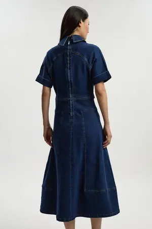 Karen Millen Stretch Denim Tab Belt Midi Dress