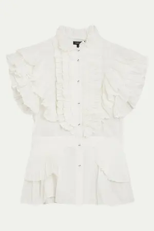 Karen Millen Sleeveless Pleated Ruffle Blouse - White