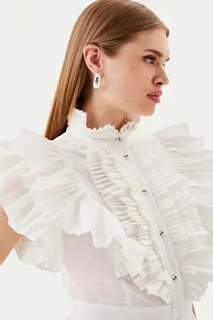Karen Millen Sleeveless Pleated Ruffle Blouse - White