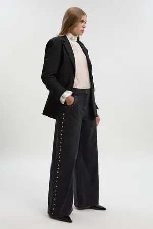 Karen Millen Denim Studded Wide Leg Jeans