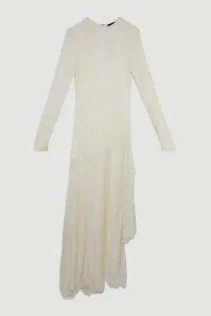 Karen Millen Slinky Lace Asymmetrical Maxi Dress