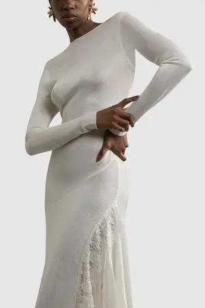 Karen Millen Slinky Lace Asymmetrical Maxi Dress