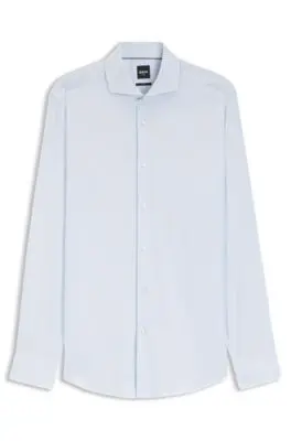 BOSS One Slim-fit Shirt In A Structured Cotton Blend - Light Blue