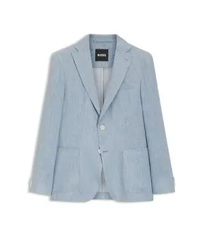 BOSS Slim-fit Jacket In A Linen Blend - Light Blue
