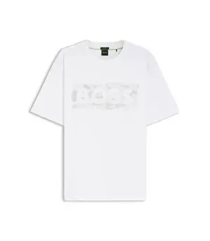 BOSS Logo-artwork T-shirt In Stretch Cotton - White