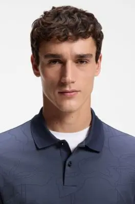 BOSS Jacquard-pattern Polo Shirt In Cotton - Light Blue