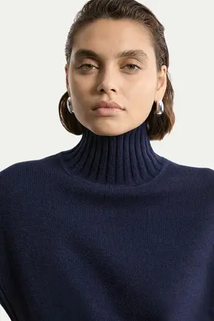 Karen Millen High Neck Knitted Tunic Top With Short Sleeves