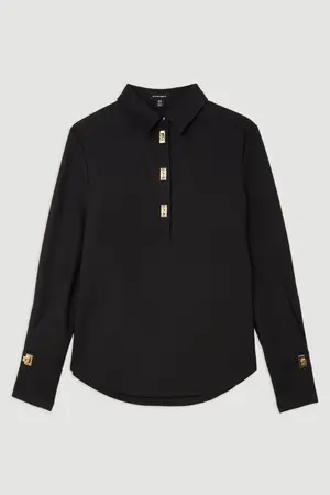Karen Millen Techno Cotton Shirt - Black