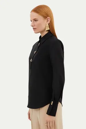 Karen Millen Techno Cotton Shirt - Black
