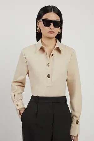 Karen Millen Techno Cotton Shirt - Sand