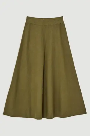 Karen Millen Milano Knit Full Midi Skirt - Olive