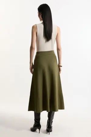 Karen Millen Milano Knit Full Midi Skirt - Olive