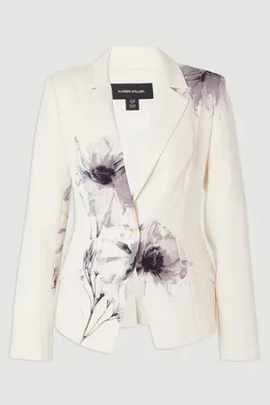 Karen Millen Floral Crepe Single Breasted Blazer