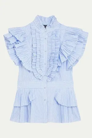 Karen Millen Sleeveless D Pleated Ruffle Blouse - Stripe