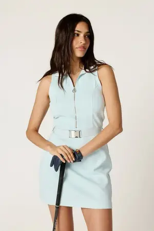 GOLDIE BYRD Belted Sleeveless Sport Dress - Light Blue