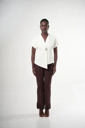 SABLE Brisal High-waist Straight-leg Fringe-hem Trousers