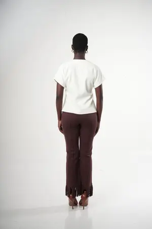 SABLE Brisal High-waist Straight-leg Fringe-hem Trousers