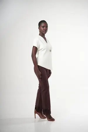 SABLE Brisal High-waist Straight-leg Fringe-hem Trousers