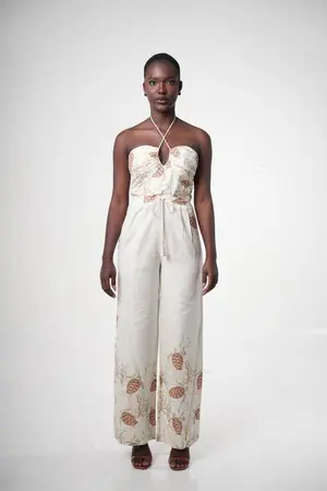 SABLE Costamar Linen-blend Halter Wide-leg Jumpsuit