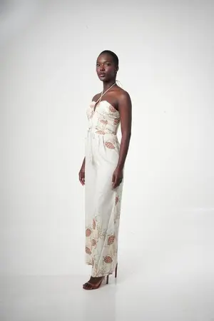 SABLE Costamar Linen-blend Halter Wide-leg Jumpsuit