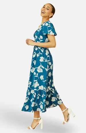 YUMI Floral Button Down Midi Dress