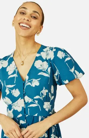 YUMI Floral Button Down Midi Dress