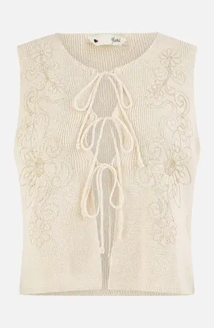 YUMI Embroidered Tie Front Waistcoat