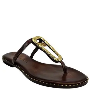 MADISON MAISON Leather Hammered Link Flat Sandal - Brown