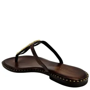 MADISON MAISON Leather Hammered Link Flat Sandal - Brown