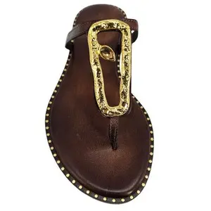 MADISON MAISON Leather Hammered Link Flat Sandal - Brown