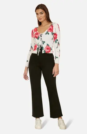 YUMI Long Sleeve V-neck Tie Front Cardigan - White